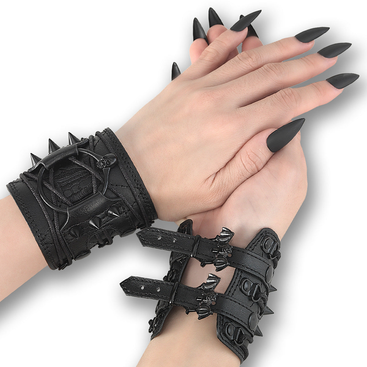 Demonia DA-406 Gothic Punk Wrist Cuffs with Spikes and Bat Features ...