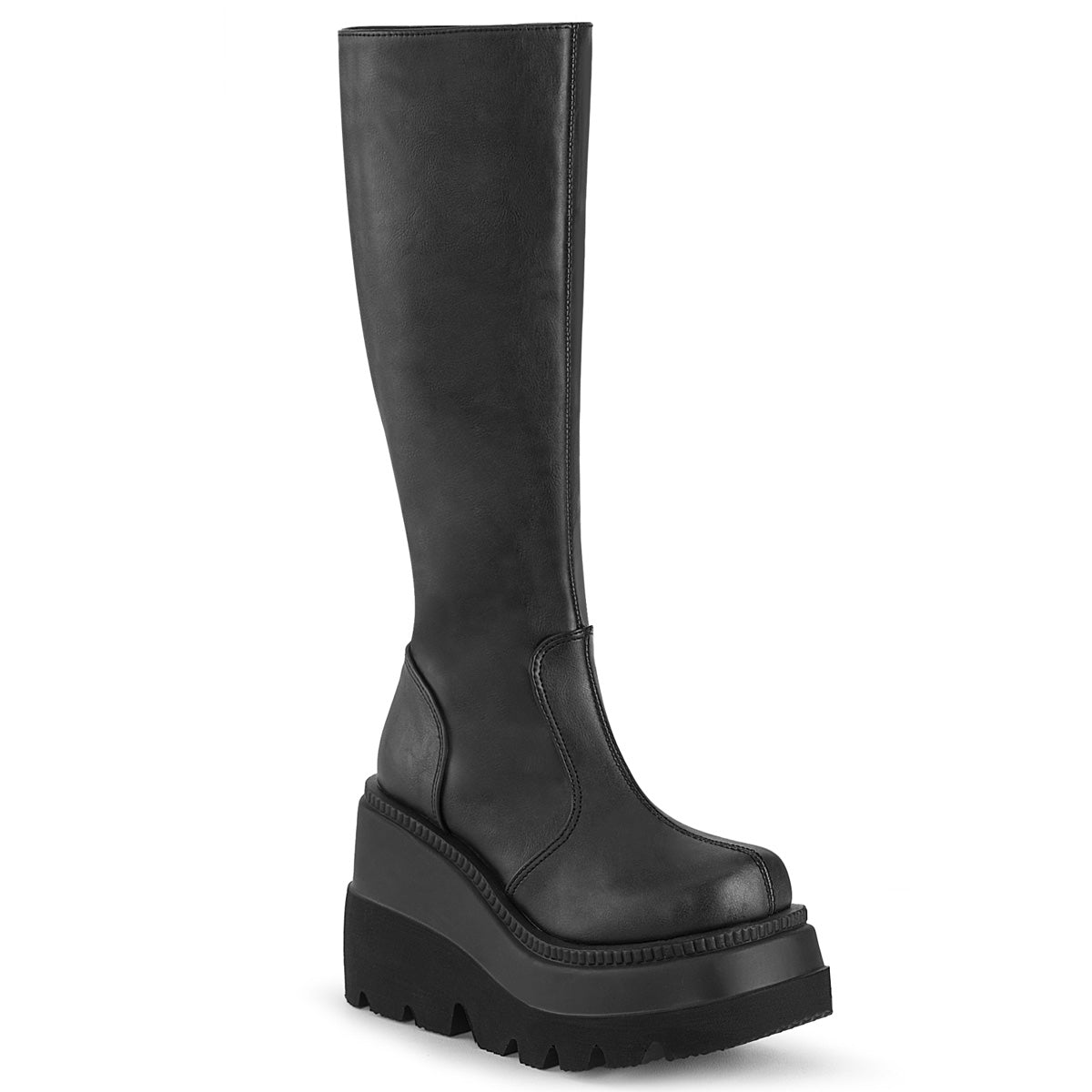 Demonia Shaker-100 Wedge Platform Knee High Boots | OtherWorld Shoes
