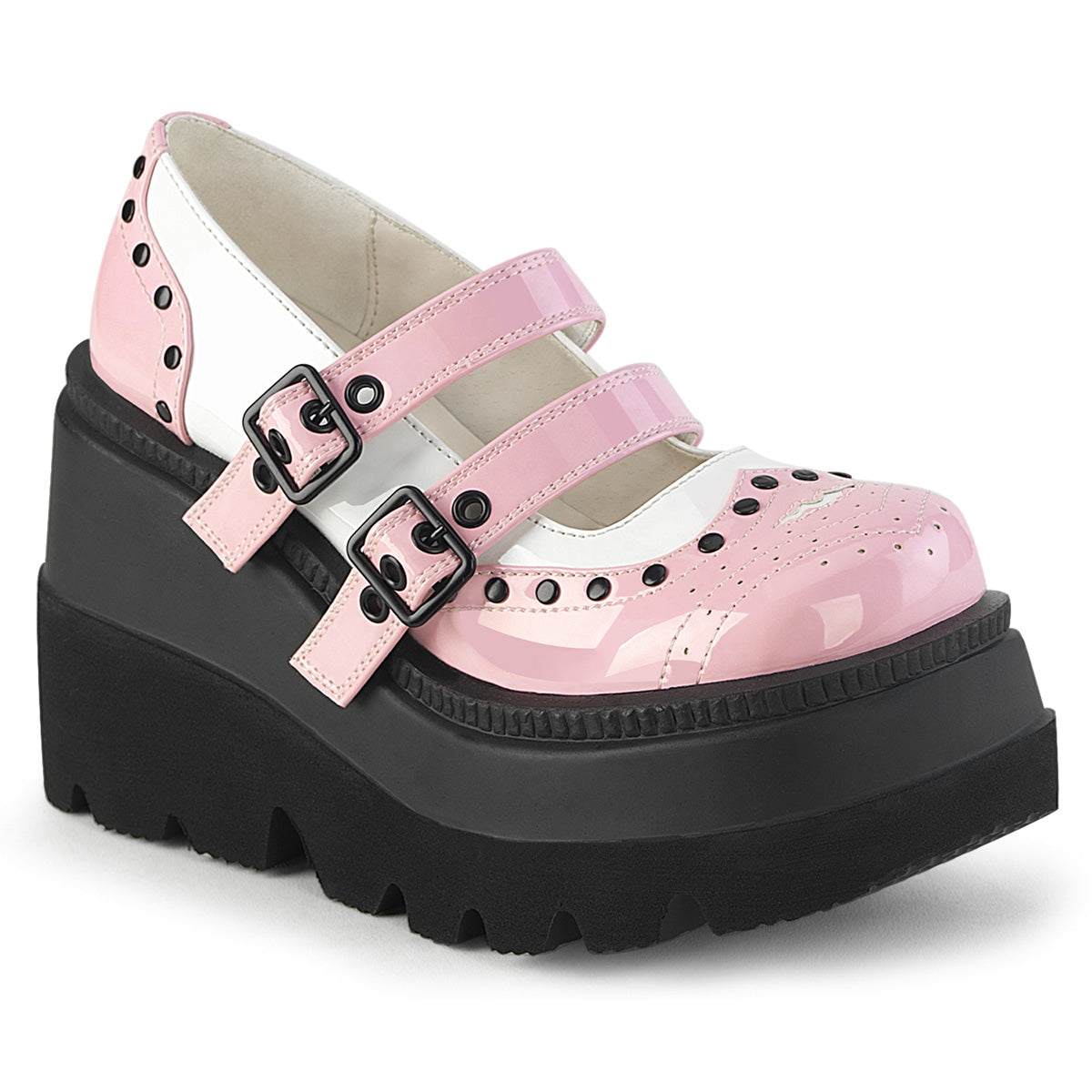 Demonia Shaker-27 Pink White Wedge Platform Two Tones Mary Janes ...