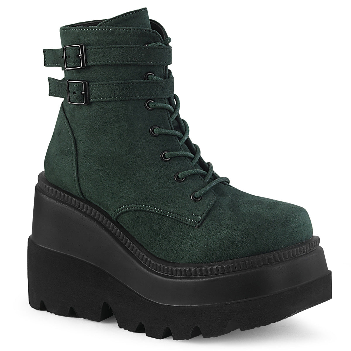 Demonia Shaker-52 Emerald Wedge Platform Boots | OtherWorld Shoes