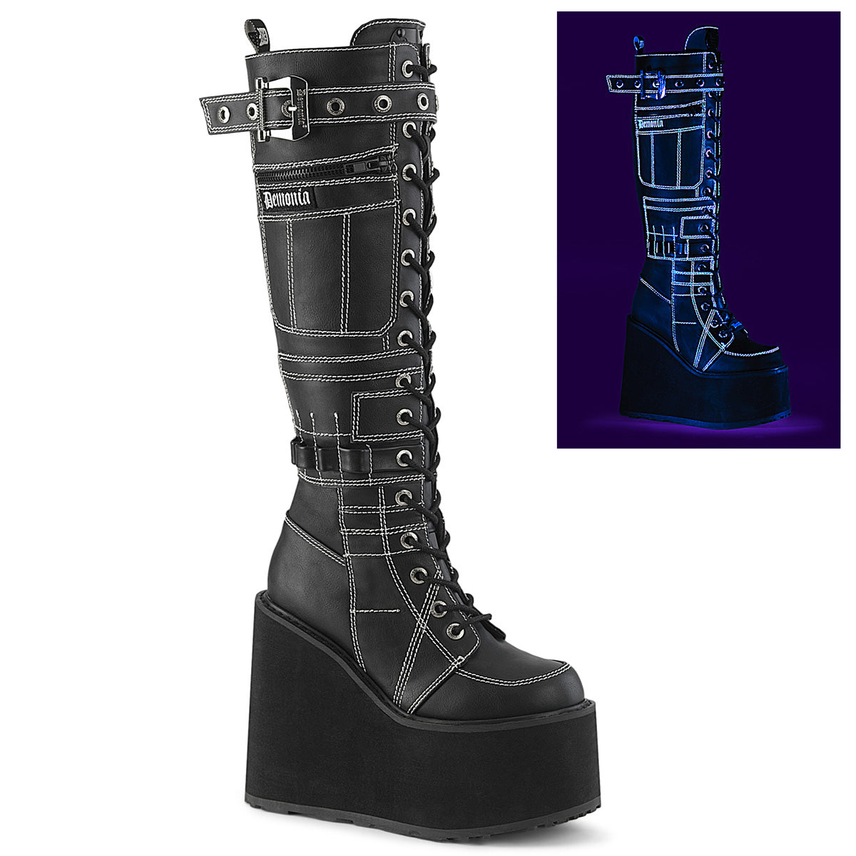 Demonia Swing-260 CyberGoth Punk Wedge Platform Boots | OtherWorld Shoes