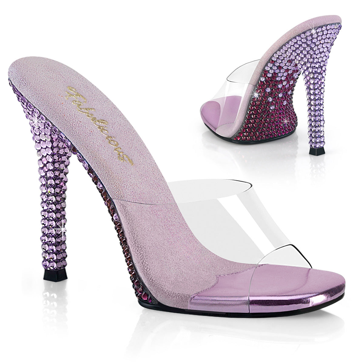 Fabulicious Gala-01DMM Lavender Rhinestone Heeled Slides Sandals ...