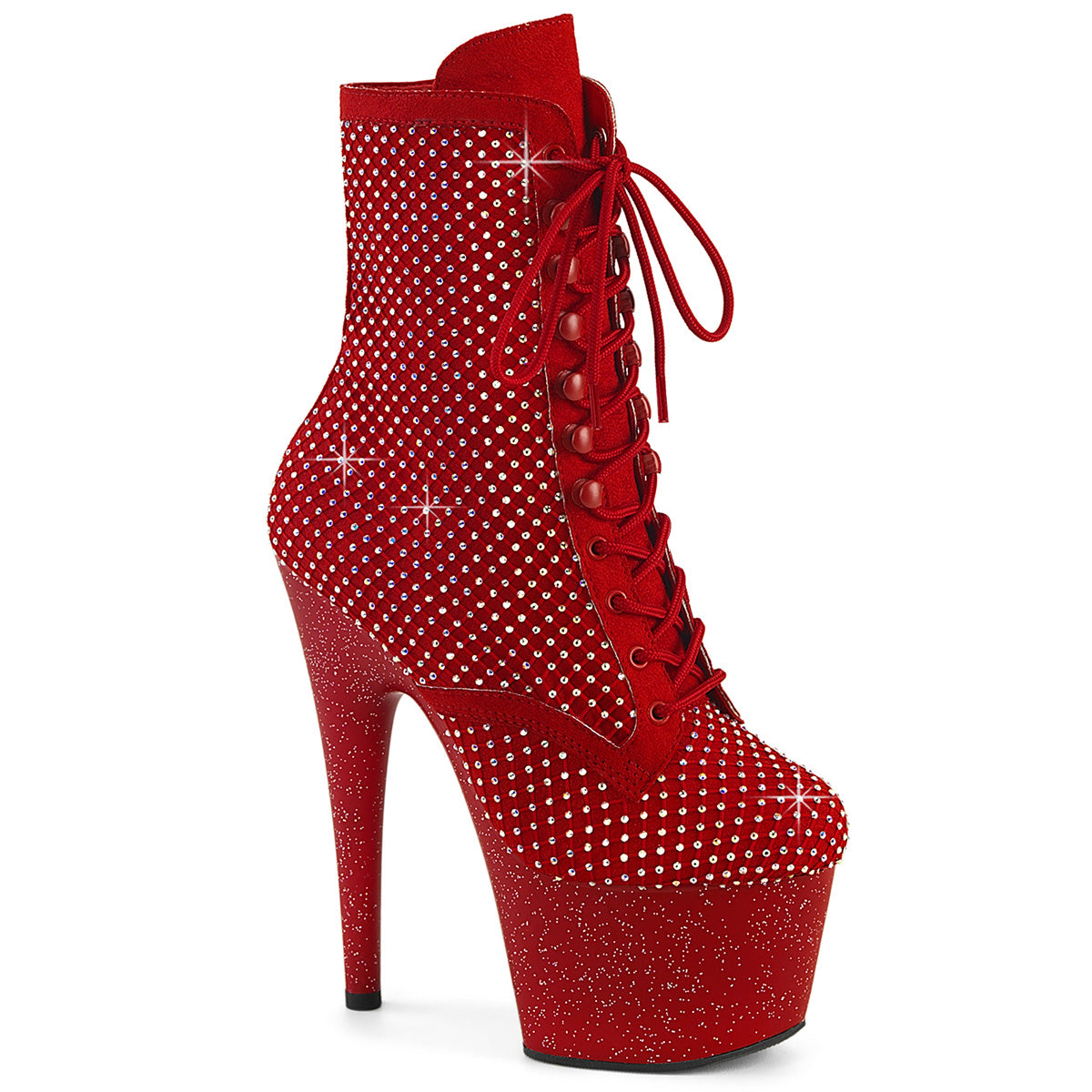 Pleaser Adore-1020RM Mesh Rhinestone Pole Boots Red | OtherWorld Shoes