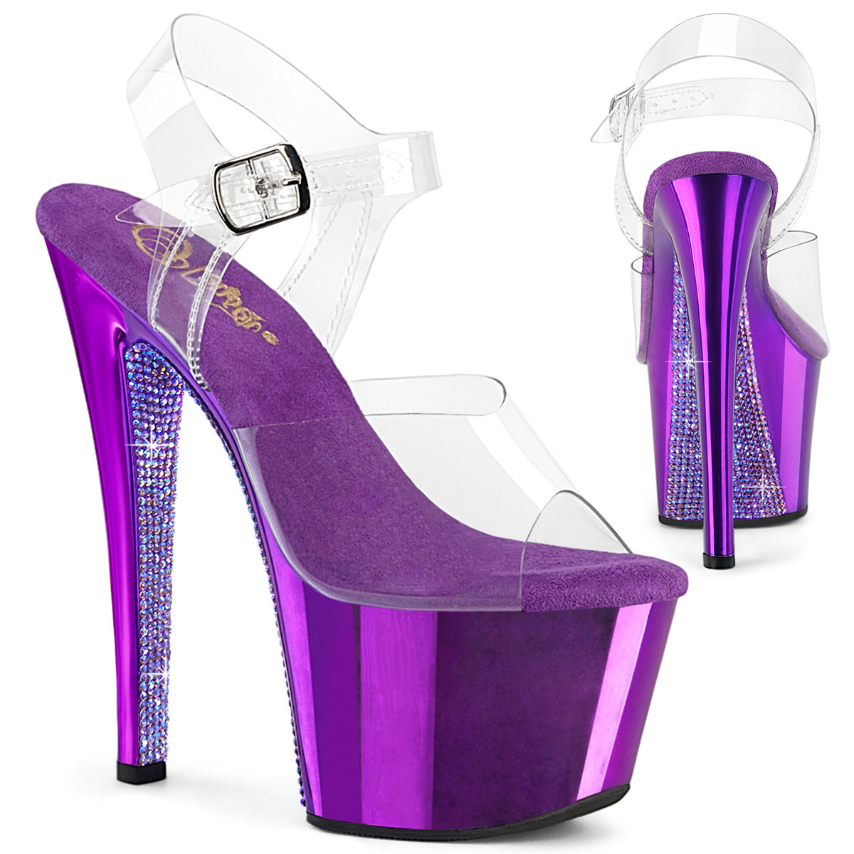 Pleaser SKY-308CHRS Rhinestone Purple Pole Dancer - Stripper Sandals ...