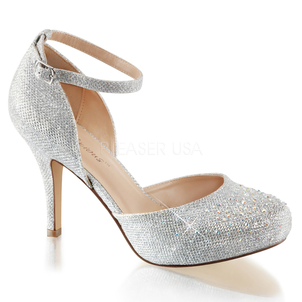 Fabulicious Covet-03 Rhinestone Silver D'orsay Heels | OtherWorld Shoes