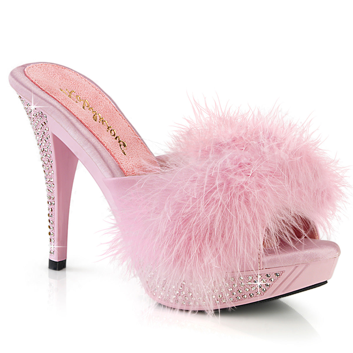 Elegant Marabou Mule Heels Pink - Fabulicious Elegant-401F | OtherWorld ...