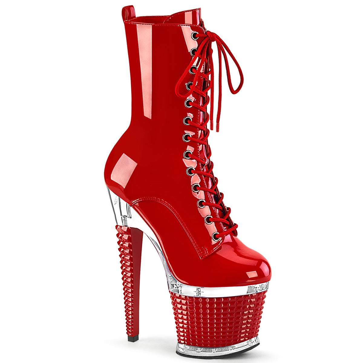 Pleaser Spectator-1040 Textured Platform Boots Red | OtherWorld Shoes