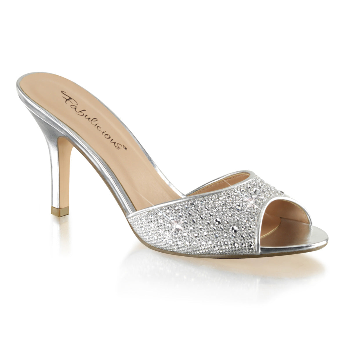 Fabulicious Lucy-01 Rhinestone Silver Mules | OtherWorld Shoes