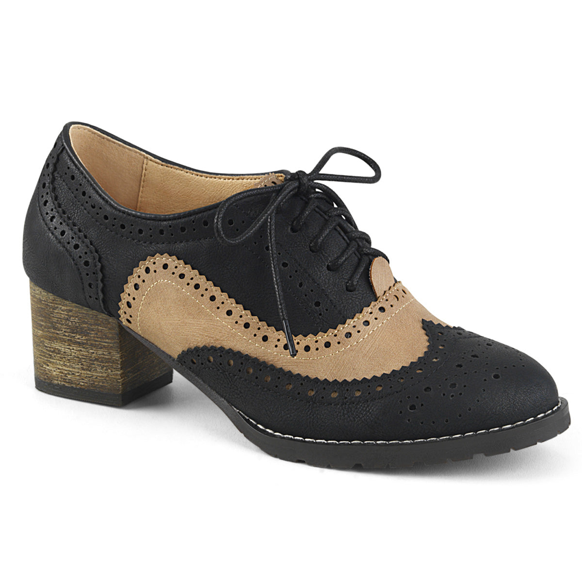 Pin Up Couture Russell-34 Black-Tan Wingtip Shoes | OtherWorld Shoes