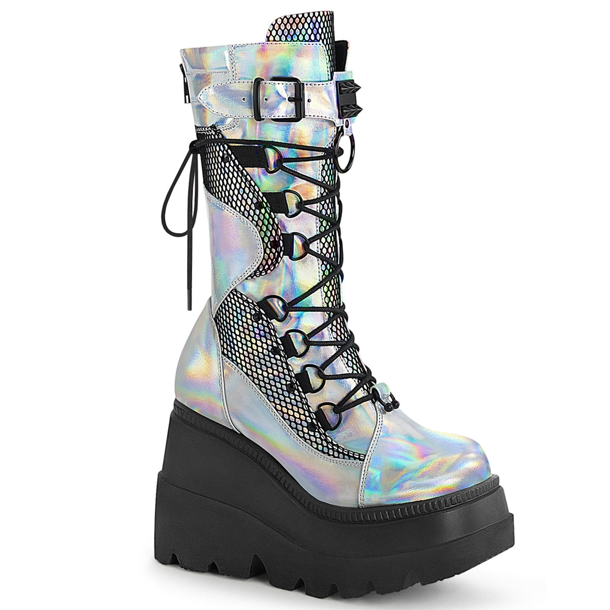 Demonia Shaker-70 Time for Rave Platform Boots Silver Hologram ...